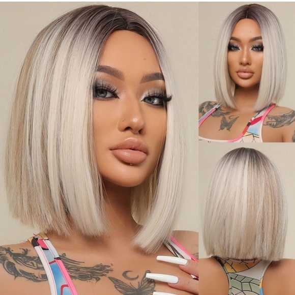 Hair | Cosplay Dark Rooted 1b Bleach Blonde Bob Hair Approx 12 Inch ...